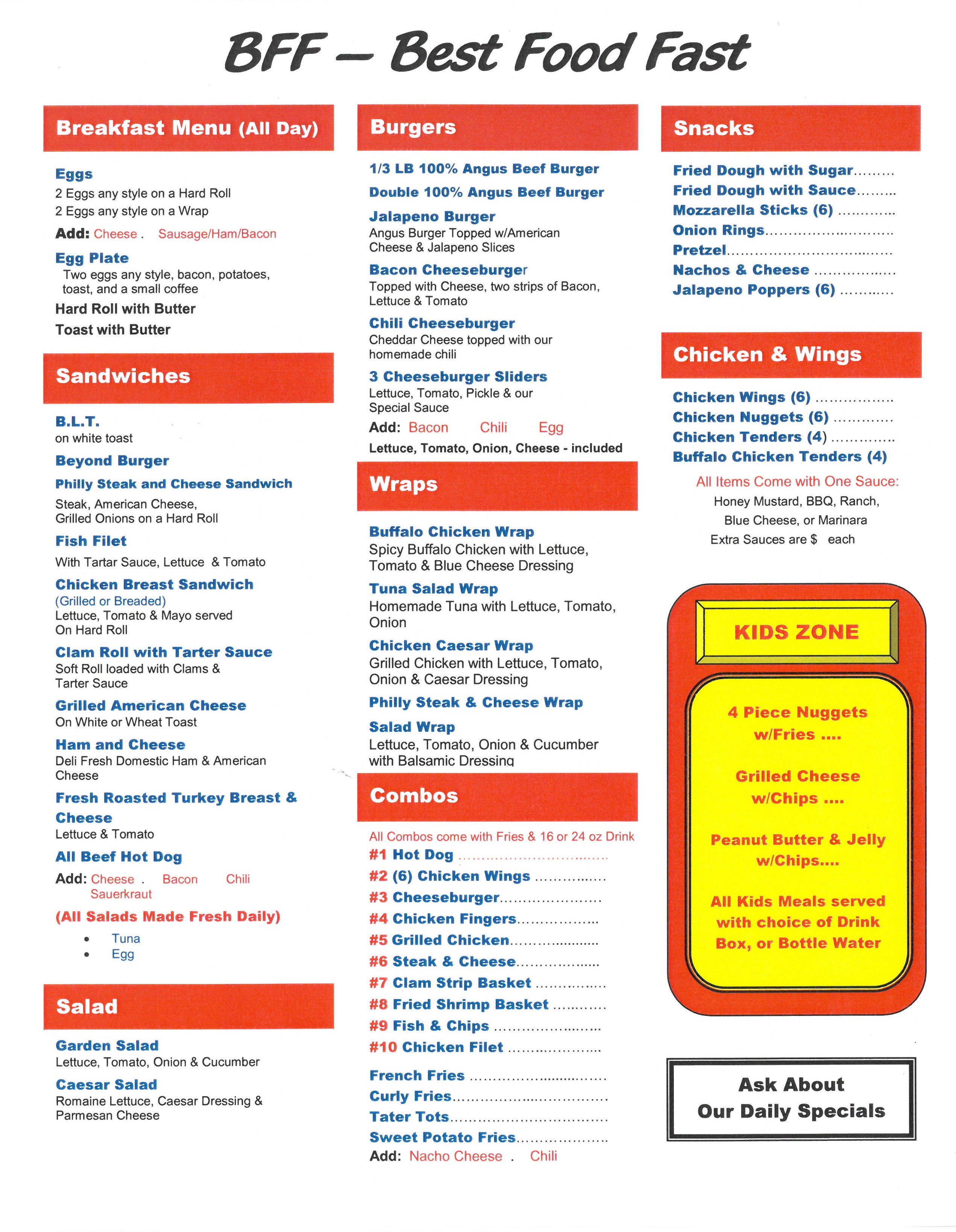 Nutmeg Bowling Center > MENU > BFF - BEST FOOD FAST